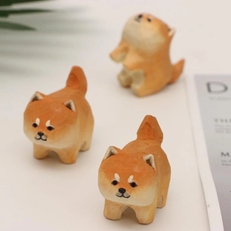 Wooden Akita Husky Dog Shiba Inu Ornament Mini Cute Small Cat Handmade ...