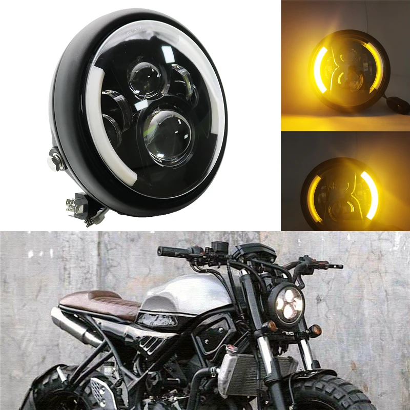 7-5-inch-Led-Headlight-For-Cafer-Racer-Kawasaki-Yamaha-White-Amber ...