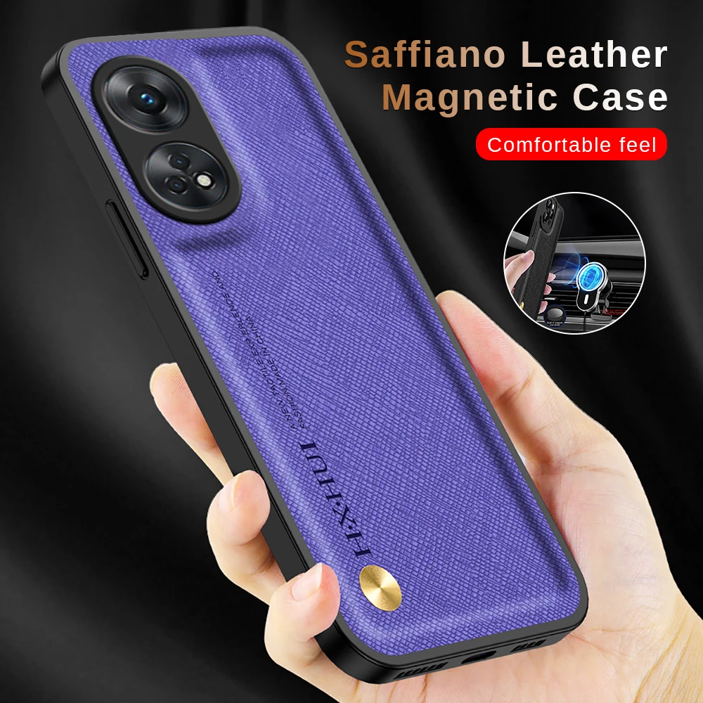 Back-Cross-Grain-Leather-Magnetic-Cover-For-Oppo-Reno8-T-4G-Case-Camera ...