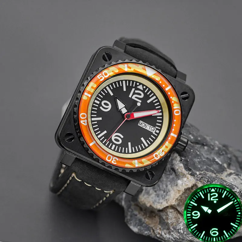 Reloj de buceo negro cuadrado para hombre con movimiento automático ...