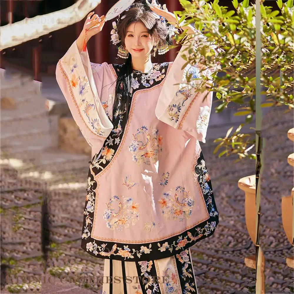 Retro Chinese Hanfu Dress Luxury Women Qing Dynasty Flower Printing ...