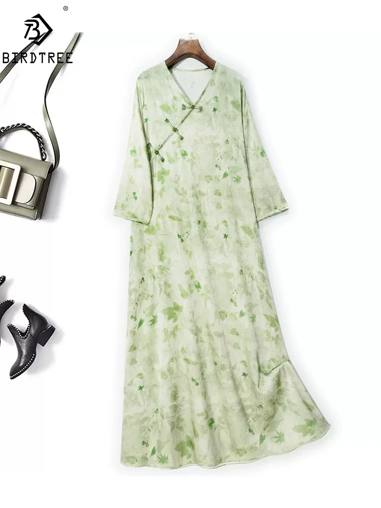 BirdTree-95-Natural-Silk-Elegant-Half-Sleeve-Dresses-Women-V-Neck-Tie ...