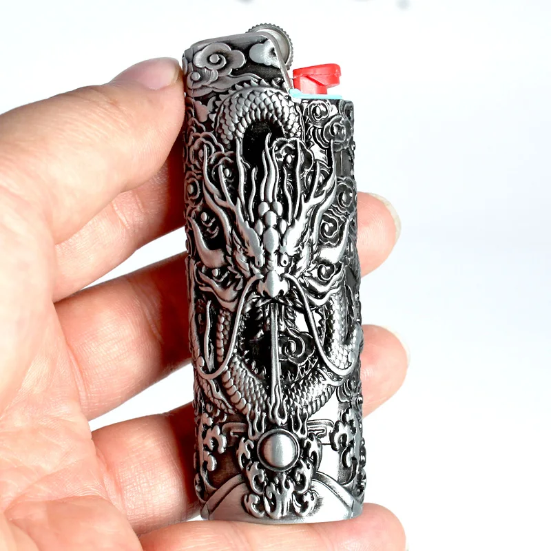 New Metal Dragon Relief J6 Lighter Case Sleeve Holder For BIC Standard ...