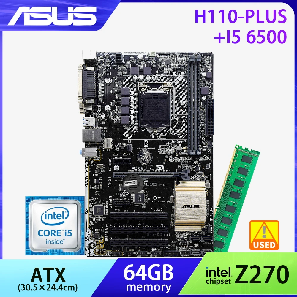 Asus – Carte Mère H110-plus + I5 6500, Kit 1151 Ddr4, Intel H110, Support Core I3/i5/i7, Cpu, 32 ...