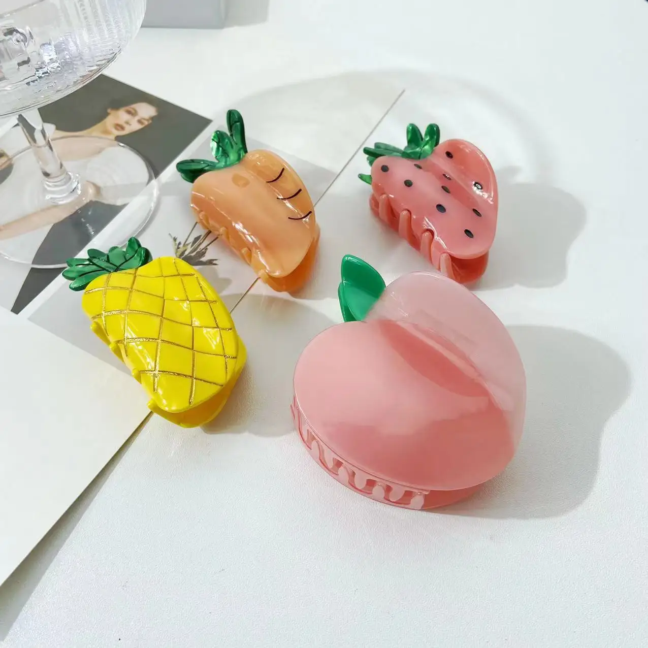 Pinza-para-el-pelo-de-fruta-melocot-n-fresa-zanahoria-pi-a-garra-de ...