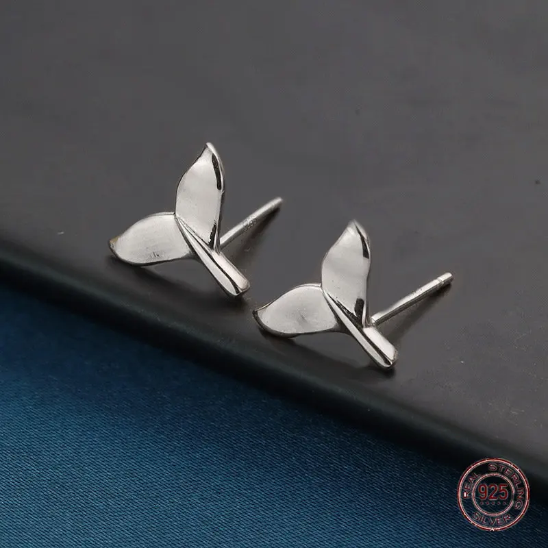 925-Sterling-Silver-Fishtail-Stud-Earrings-for-Women-Unique-Accessories ...