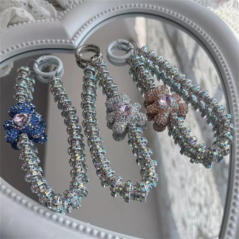 Luxury Cute Bear Mobile Phone Keychain Drill Bracelet Pendant Strap For ...