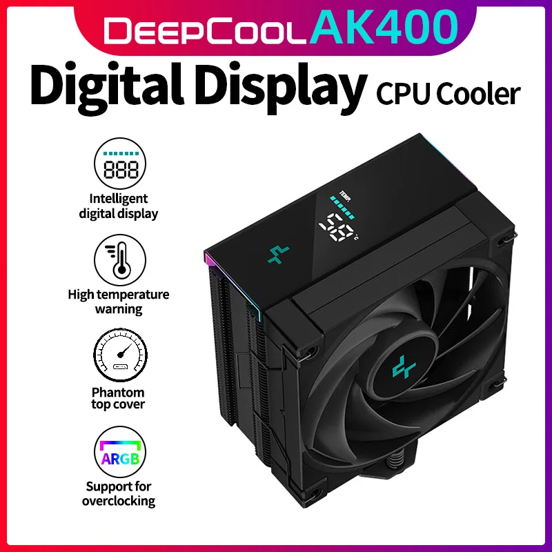 DeepCool-AK400-Digital-Display-CPU-Cooler-4-Heatpipes-Chip-1850RPM-PWM ...