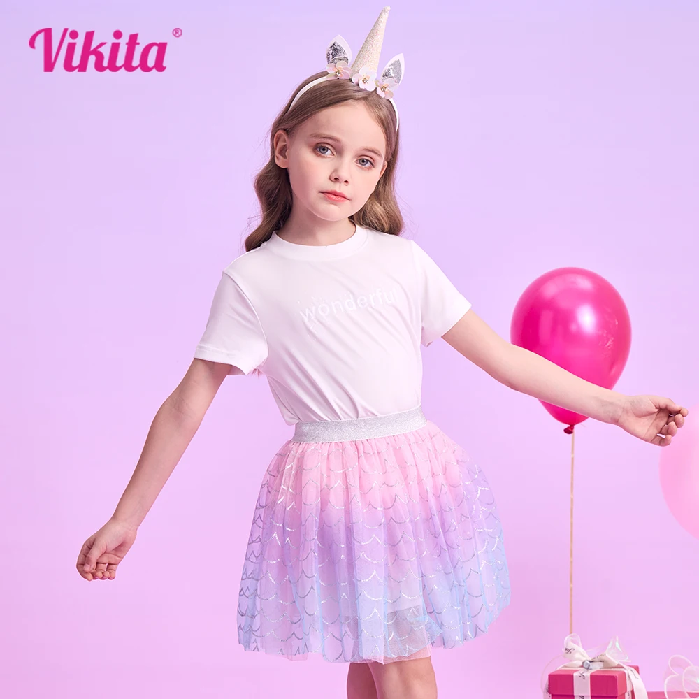 VIKITA-Kids-Mermaid-Print-Skirt-Girls-Colorful-Gradient-Princess-Mini ...