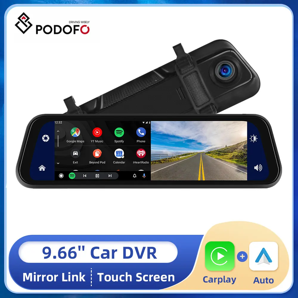 Podofo-Car-DVR-Mirror-9-66-Inch-Touch-Screen-Stream-RearView-Dash-Cam ...