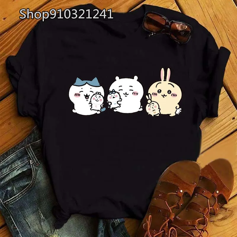 Cartoon-Chiikawa-Print-Women-Summer-Tshirt-Harajuku-Short-Sleeve-Black ...