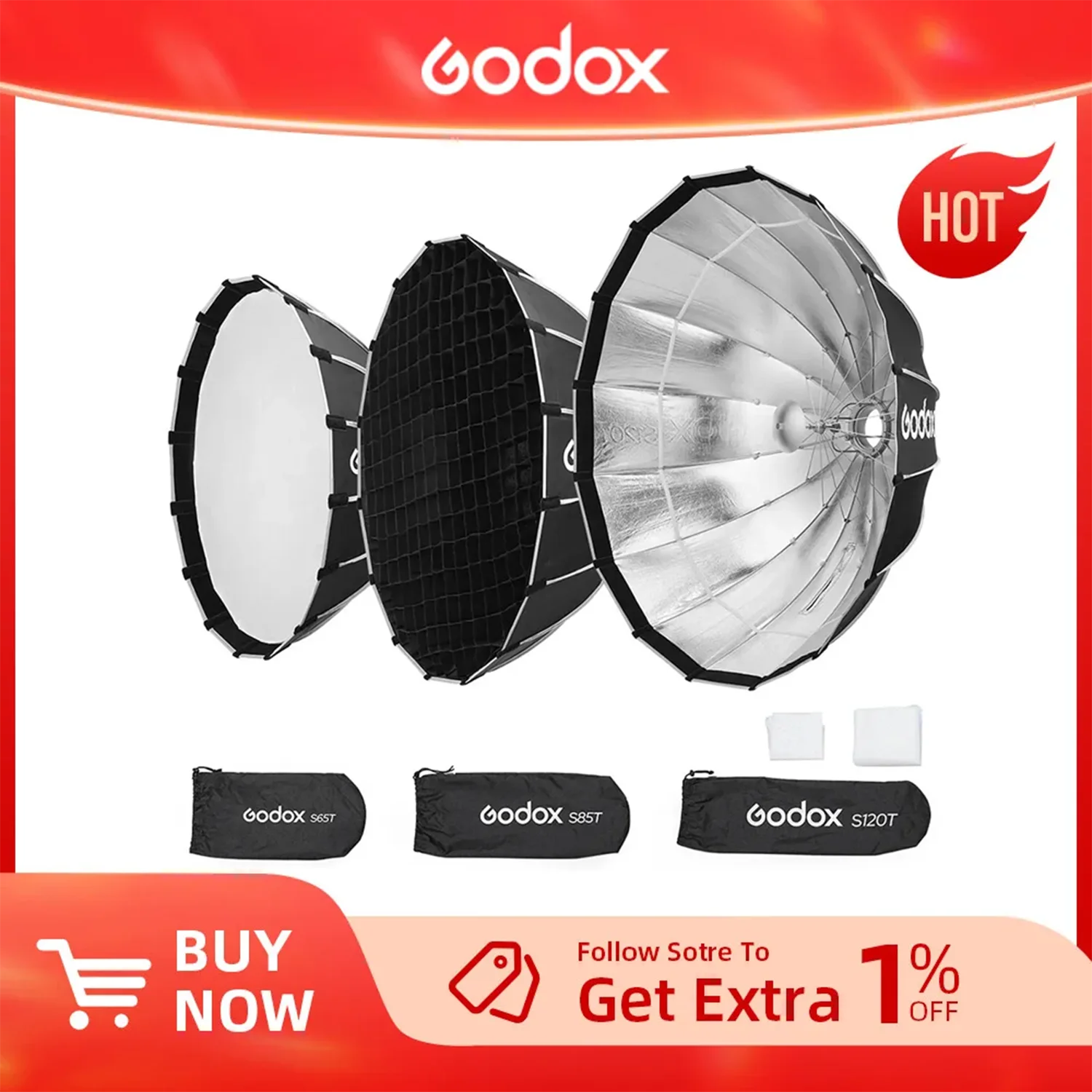 Godox 65CM/85CM/120CM Quick installation Umbrella style Silver Wide ...