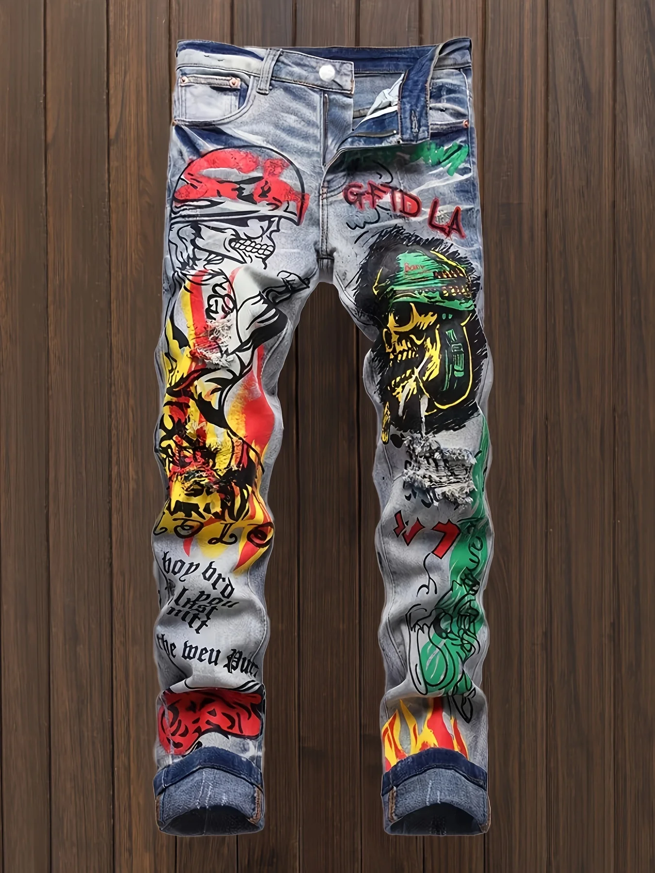 New-foreign-trade-style-jeans-Mens-Distressed-Punk-Doodle-Jeans-Fashion ...
