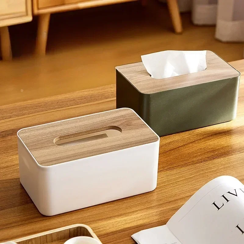 Wooden-Tissue-Holder-Household-Paper-Towel-Storage-Box-Removable ...