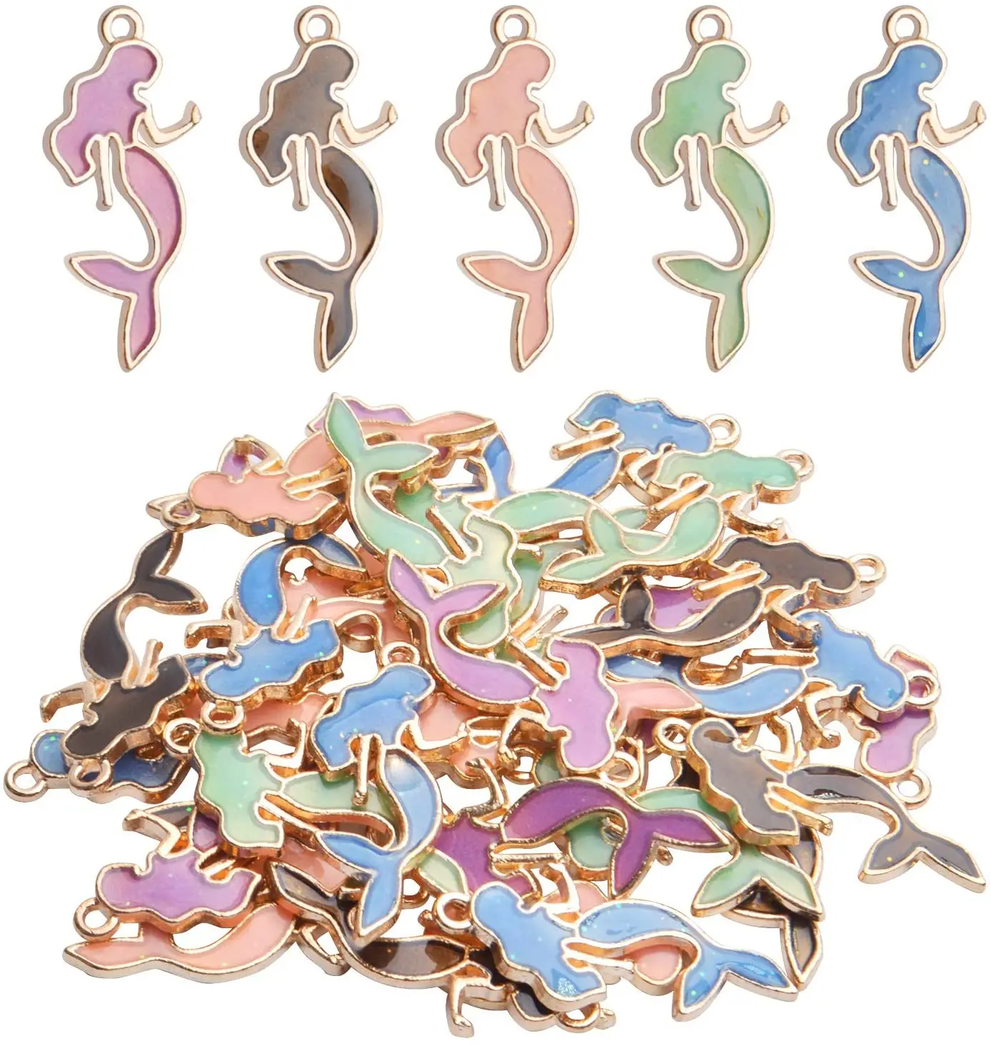 30pcs Mermaid Charms Pendants Gold Plated Oil Drip Enamel Charms Craft ...