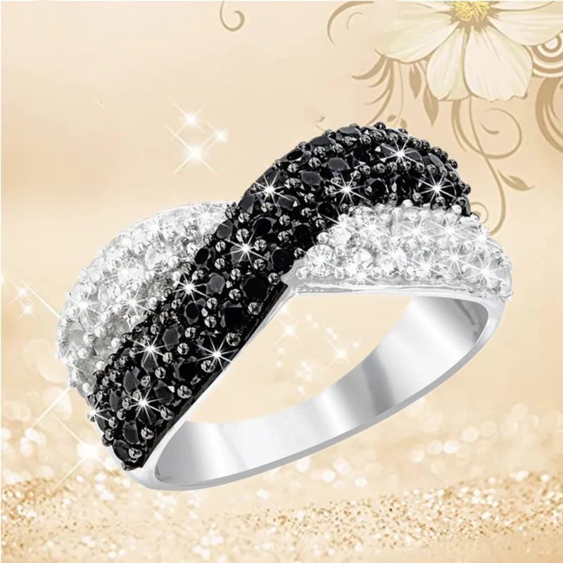 Shiny-Black-White-Zircon-Rings-for-Women-European-and-American-Fashion ...