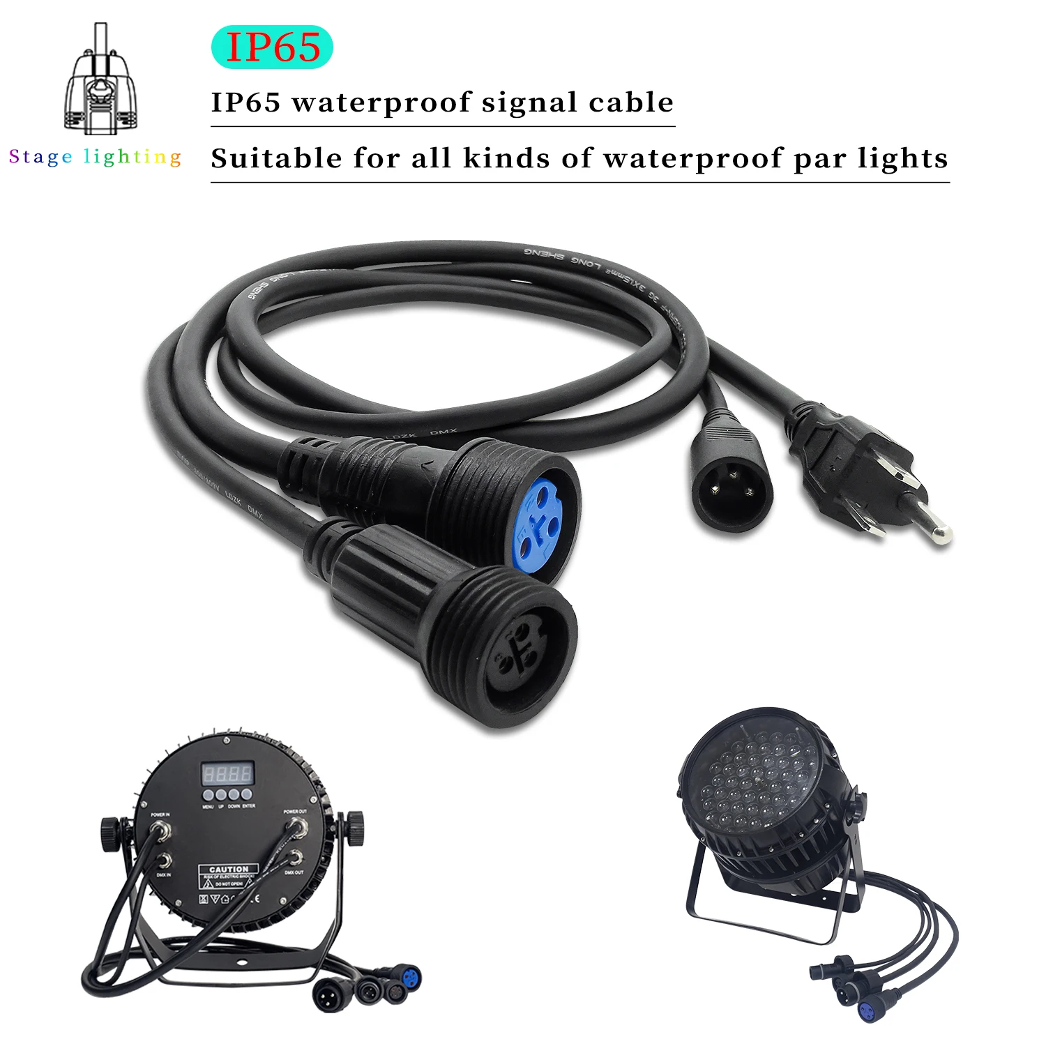 IP65 Waterproof 1m 3Pin DMX Signal Cable And Power Switching Adapter ...