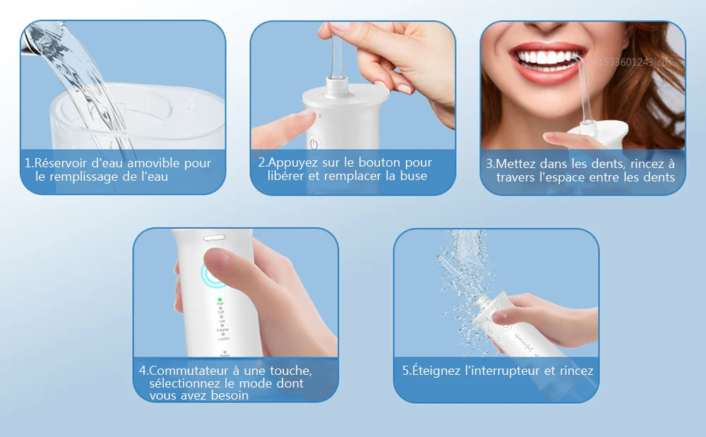 Set 1 avec 4 buses Irrigateur buccal Portable, Jet d'eau pour les dents ...