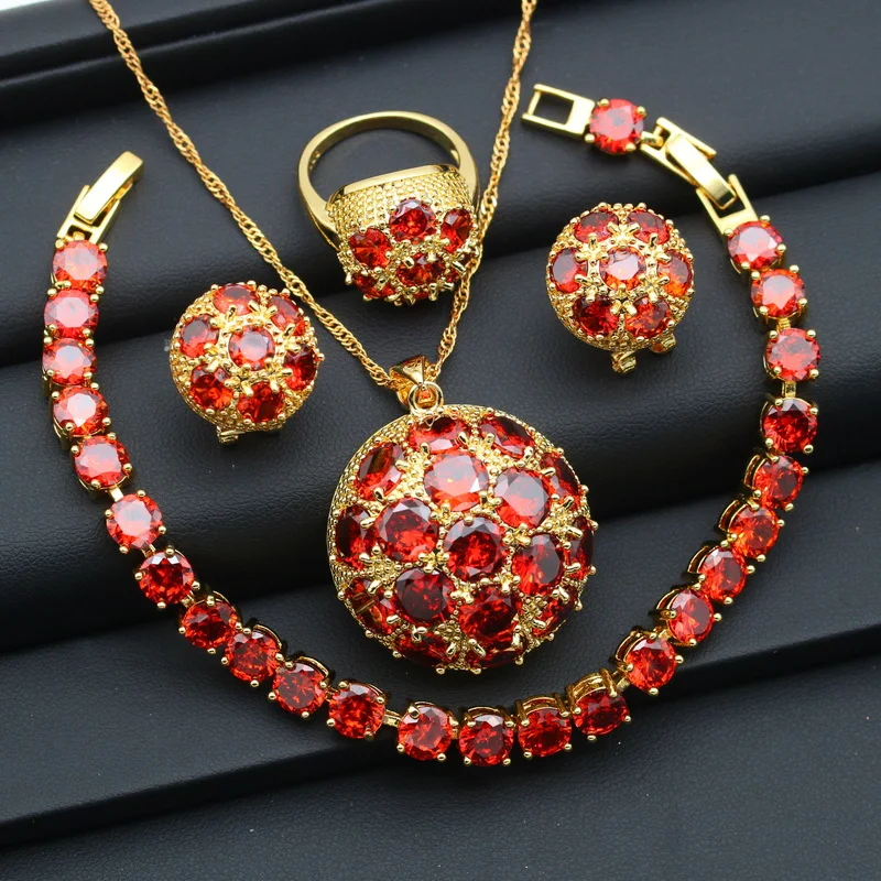 Jewelry Set Red Zircon | Red Color Women Jewelry Set | Red Stone ...
