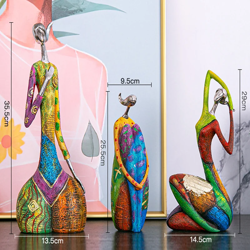 Resin-Oil-Painting-Woman-Figurine-Colorful-Abstract-Figure-Sculpture ...