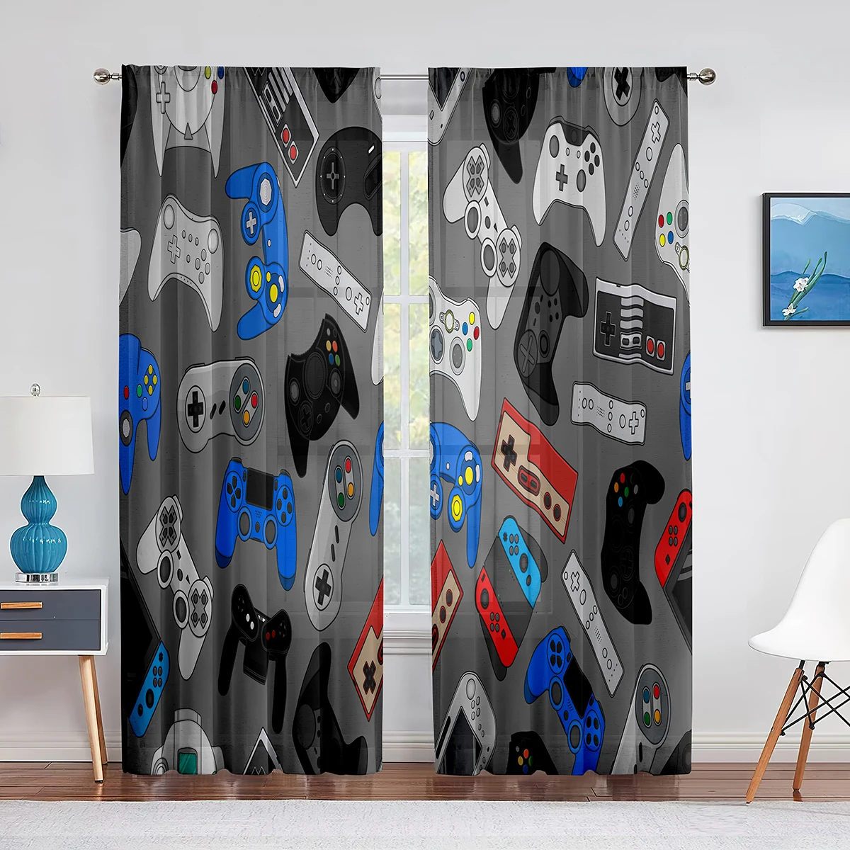 Boys-Gaming-Sheer-Voile-Curtain-Teens-Gamepad-Video-Games-Controller ...