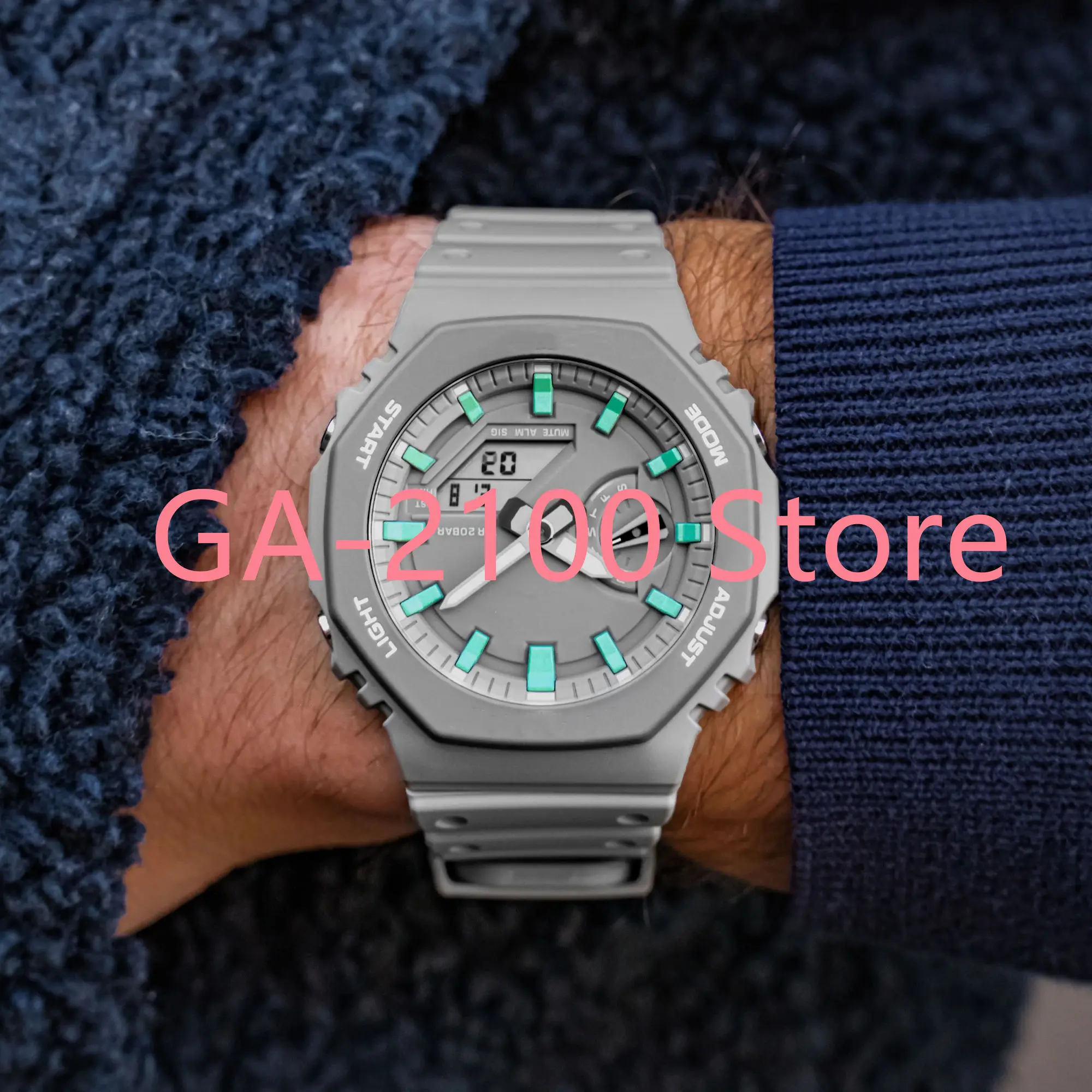 남성 스포츠 쿼츠 AAA 2100 오리지널 충격 시계, 고품질 이동식 조립 방수 월드 타임 그레이 더블 오크 시리즈 ...