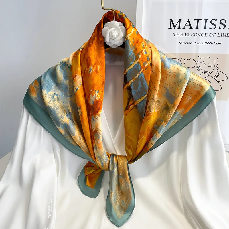Handkerchiefs Hair Silk Scarf 70*70cm Print Satin Big Square Silk ...