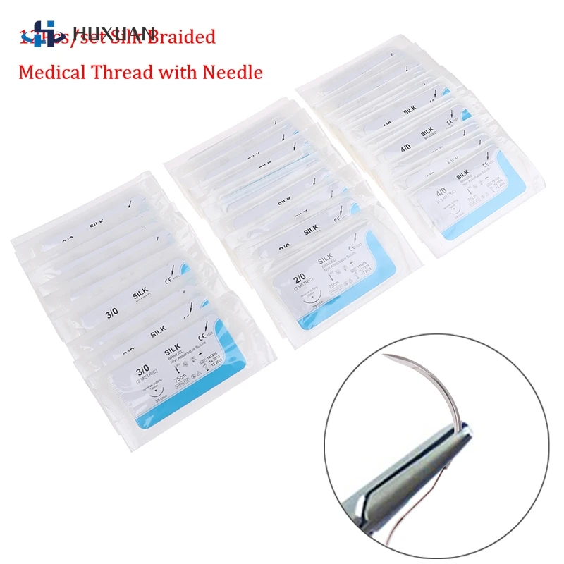 12Pcs-set-2-0-3-0-4-0-Dental-Surgical-Needle-Silk-Medical-Thread-Suture ...