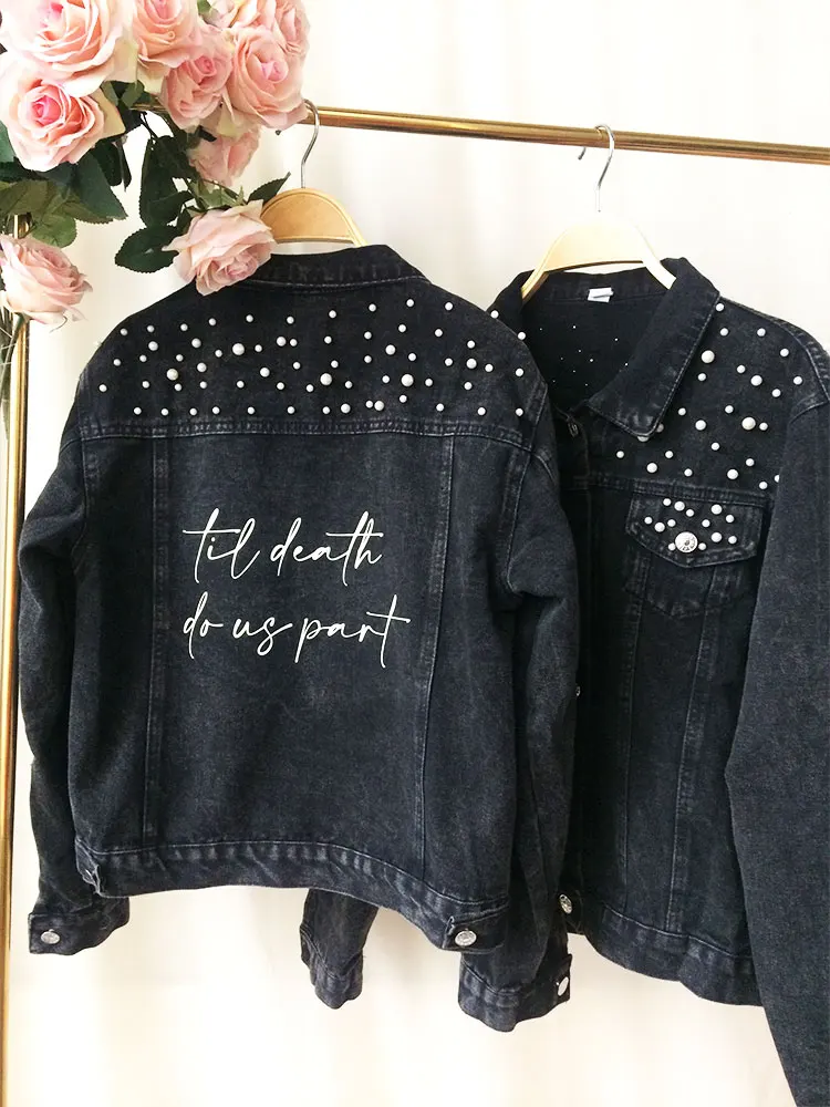 PERSONALIZED-Black-Denim-Statement-Coats-Bridal-Jacket-Customized ...