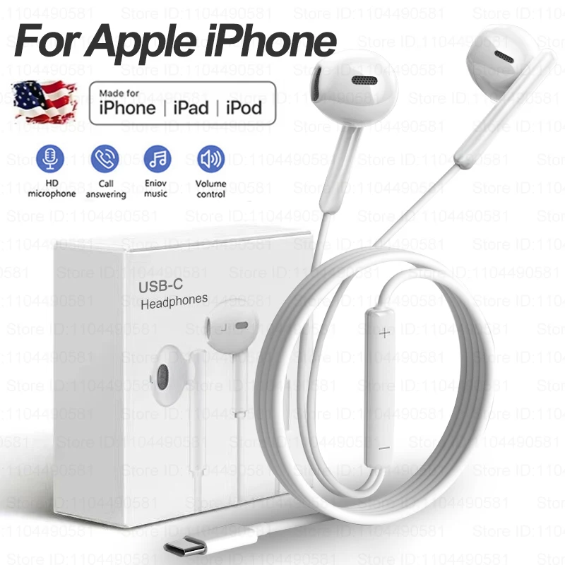 For Apple Original Headphones For iPhone 16 Pro Max 15 14 13 12 11 in ...