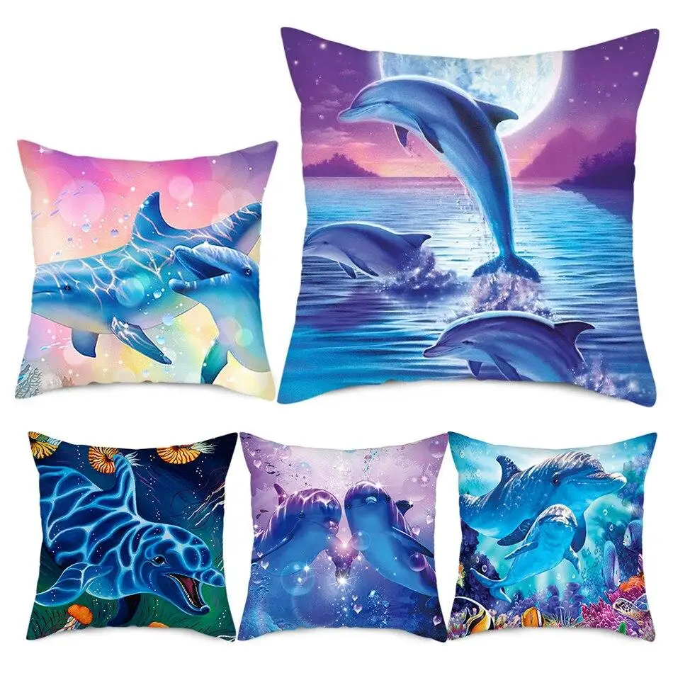 Colorful-Sea-World-Pillowcase-Cute-Dolphin-Pattern-Cushion-Cover-Home ...