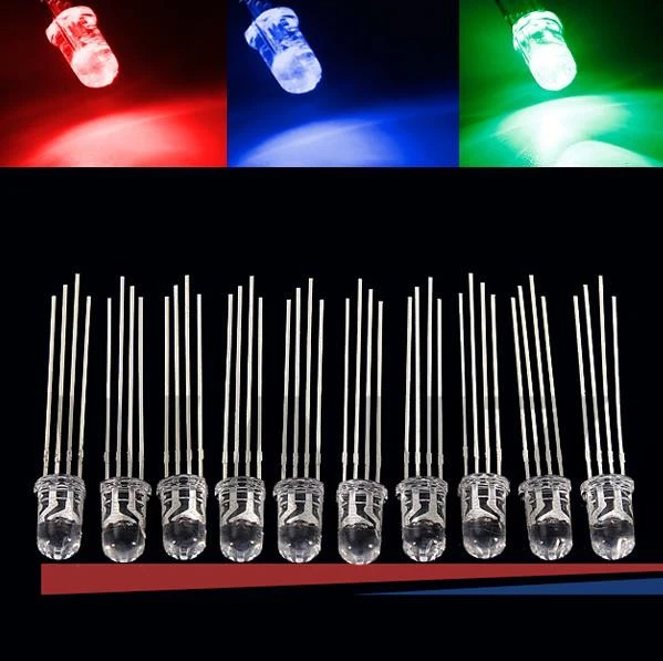1000pcs 5mm Full-color Led Rgb Red/green/blue Common Cathode/anode Four ...