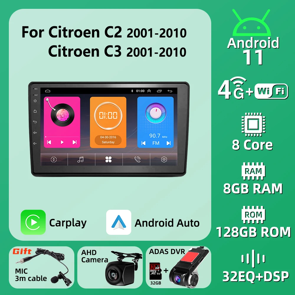 CarPlay-Multimedia-for-Citroen-C2-C3-2001-2010-2-Din-Android-Stereo-Car ...