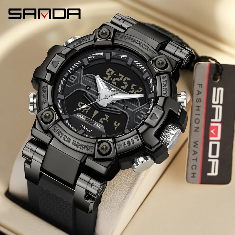 SANDA-LED-Digital-Sport-Watch-Mens-50M-Waterproof-Clock-Alarm-Dual-Display-Wristwatch-Quartz ...
