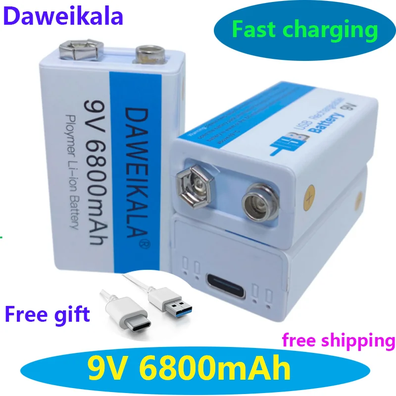 새로운 9V 배터리 6800mAh 리튬 이온 충전식 배터리 마이크로 USB 배터리 9v 리튬 멀티미터 마이크 장난감 USB 충전 ...
