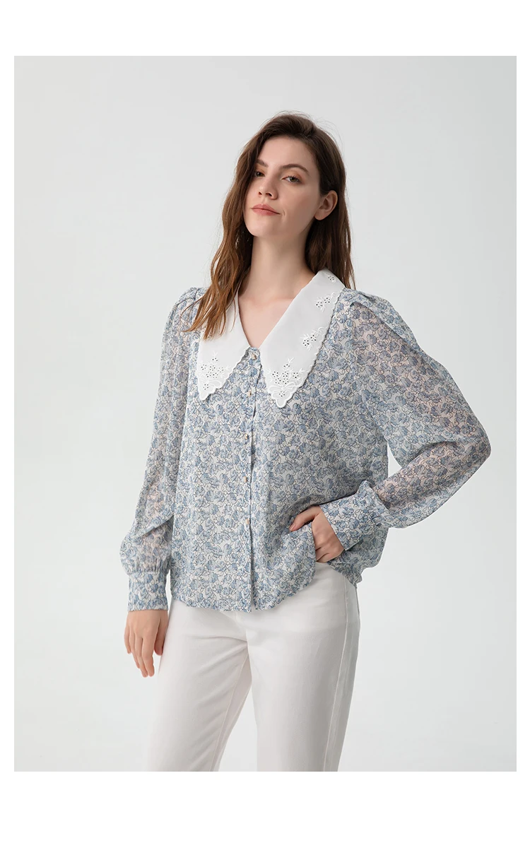 Lace-lapel-floral-long-sleeved-For-Woman-Blouses-V-neck-Half-Sleeve ...