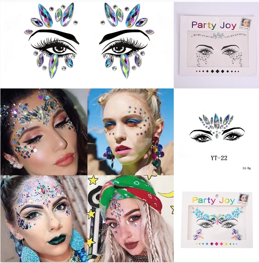 Glitter 3D Face Jewels Tattoo Stickers for Women Crystal Face Body Art ...