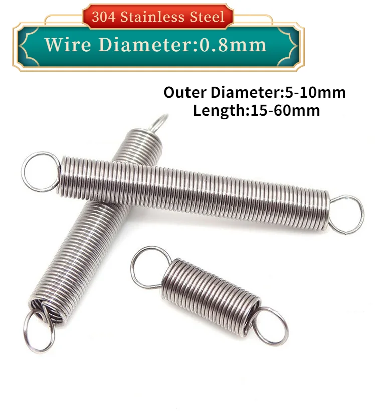 Wire Diameter:0.8 304 Stainless Steel Dual Hook Small Tension Spring ...