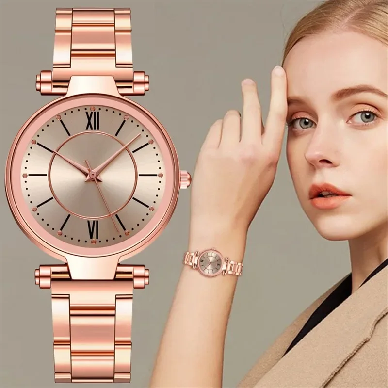 Luxury-Rose-Gold-Stainless-Steel-Watches-Female-Classic-Round-Dial ...