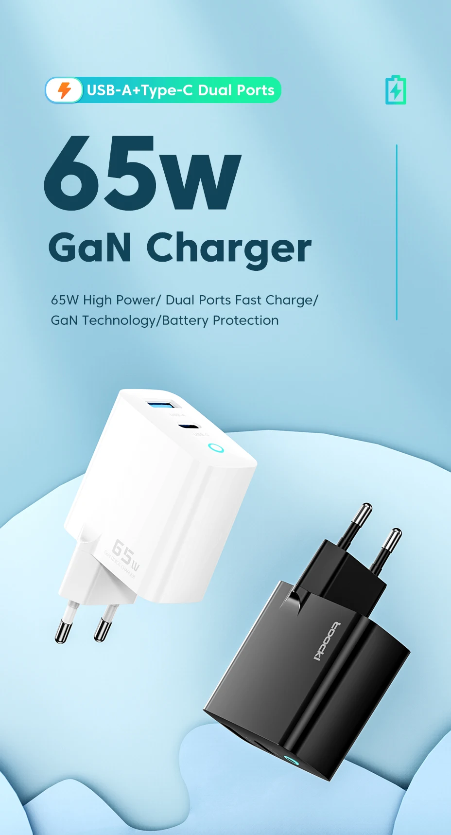 Tooki USB C GaN 고속 충전기, 65W, 4.0 QC3.0, 한국 플러그, PD 타입 C, 아이폰 14, 13 프로 ...