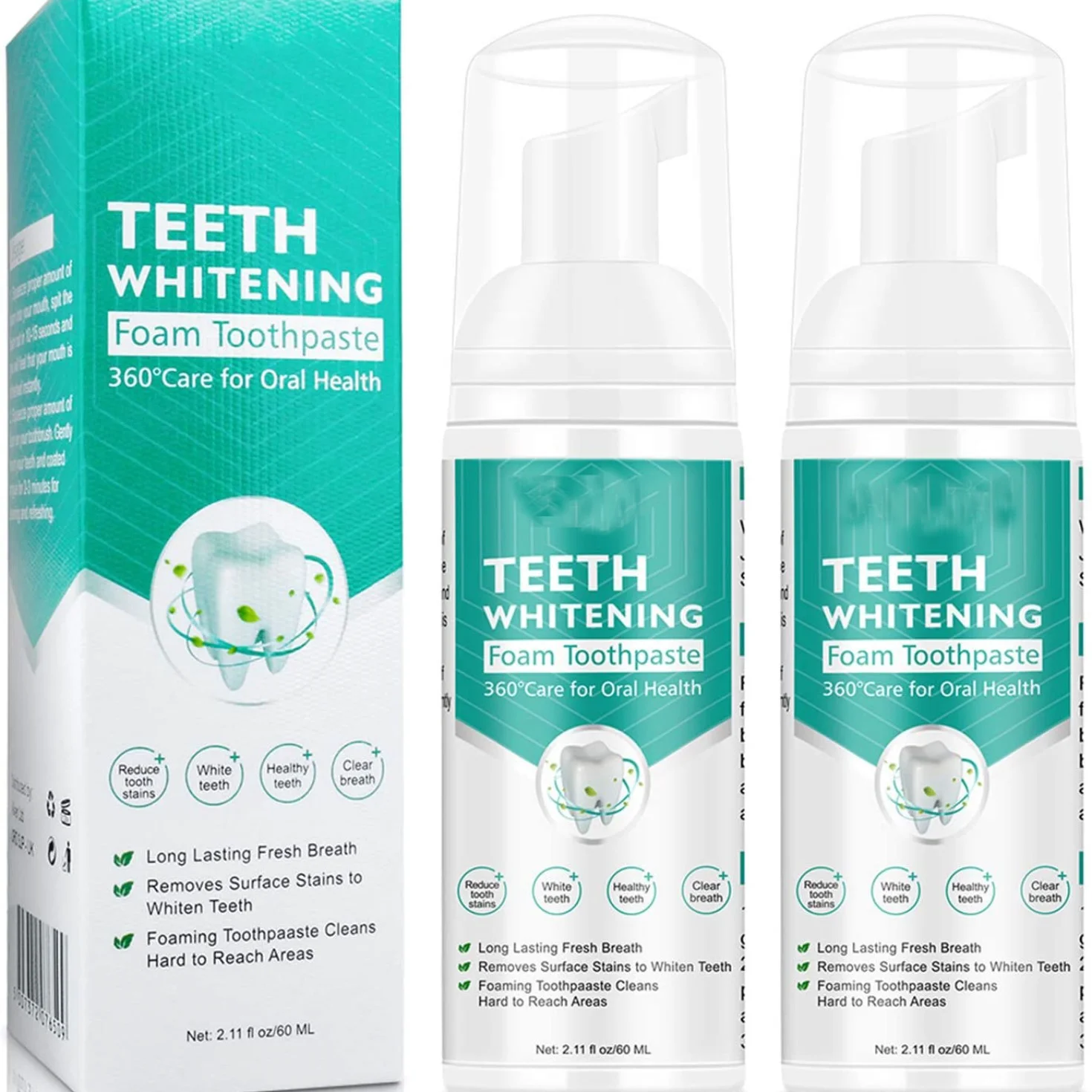 60ml-Teeth-Whitening-Foam-Toothpaste-Powerful-Whitening-Without ...