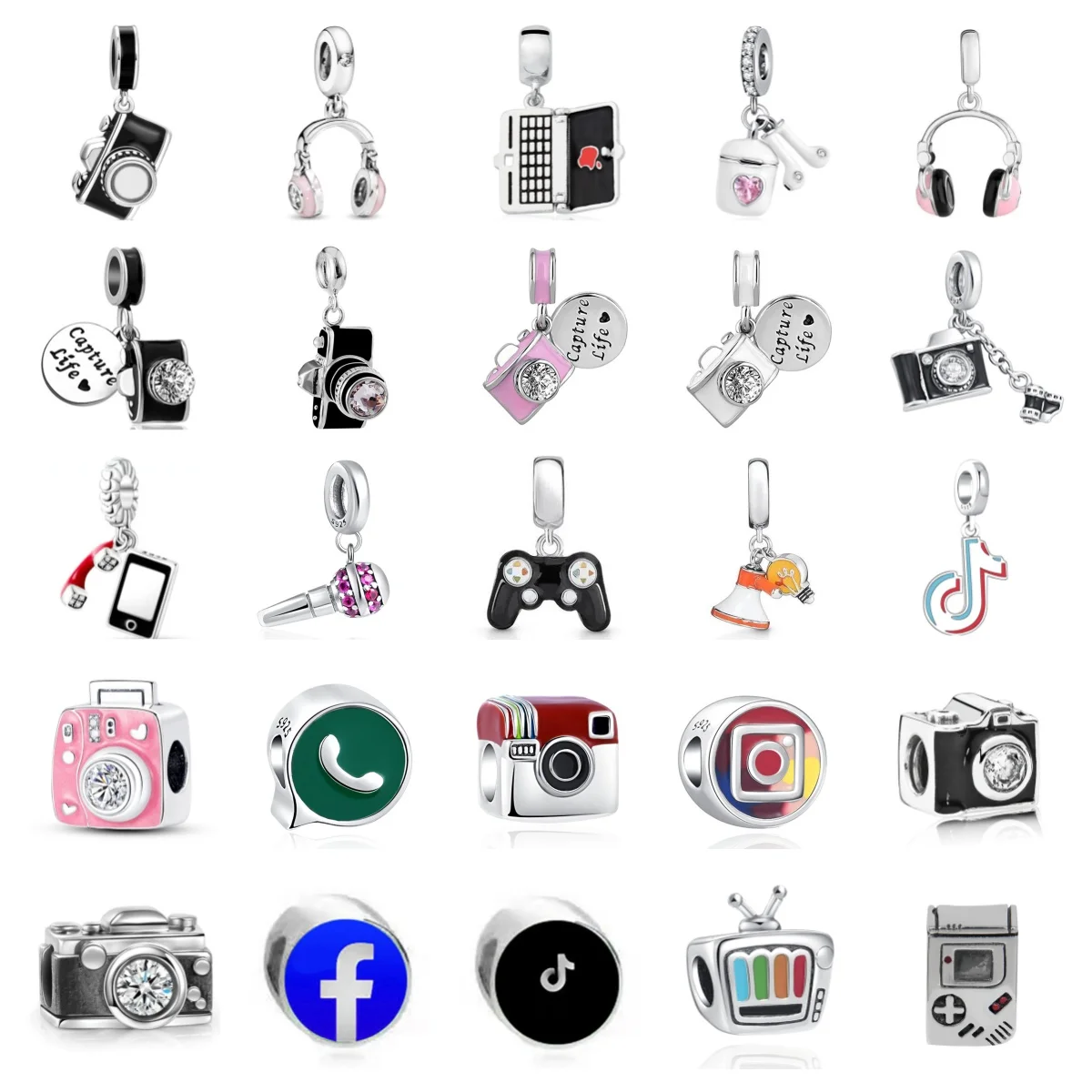 925-Sterling-Silver-Plated-Charms-para-Mulheres-Headset-Computador-C ...