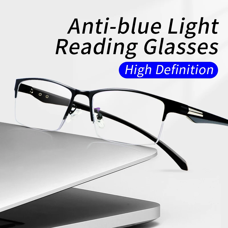 Blue-Light-Blocking-Reading-Glasses-for-Men-Stylish-Half-Frame-Metal ...