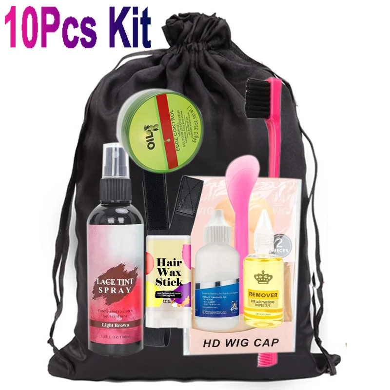 Wigs-Install-Kit-10Pcs-Essentials-Wig-Bag-Lace-Tint-Spray-Wig-Glue ...