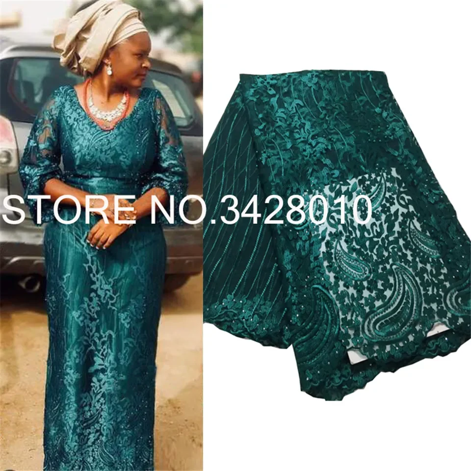 Green African Lace Fabric 2024 High Quality Embroidery Beaded Latest ...
