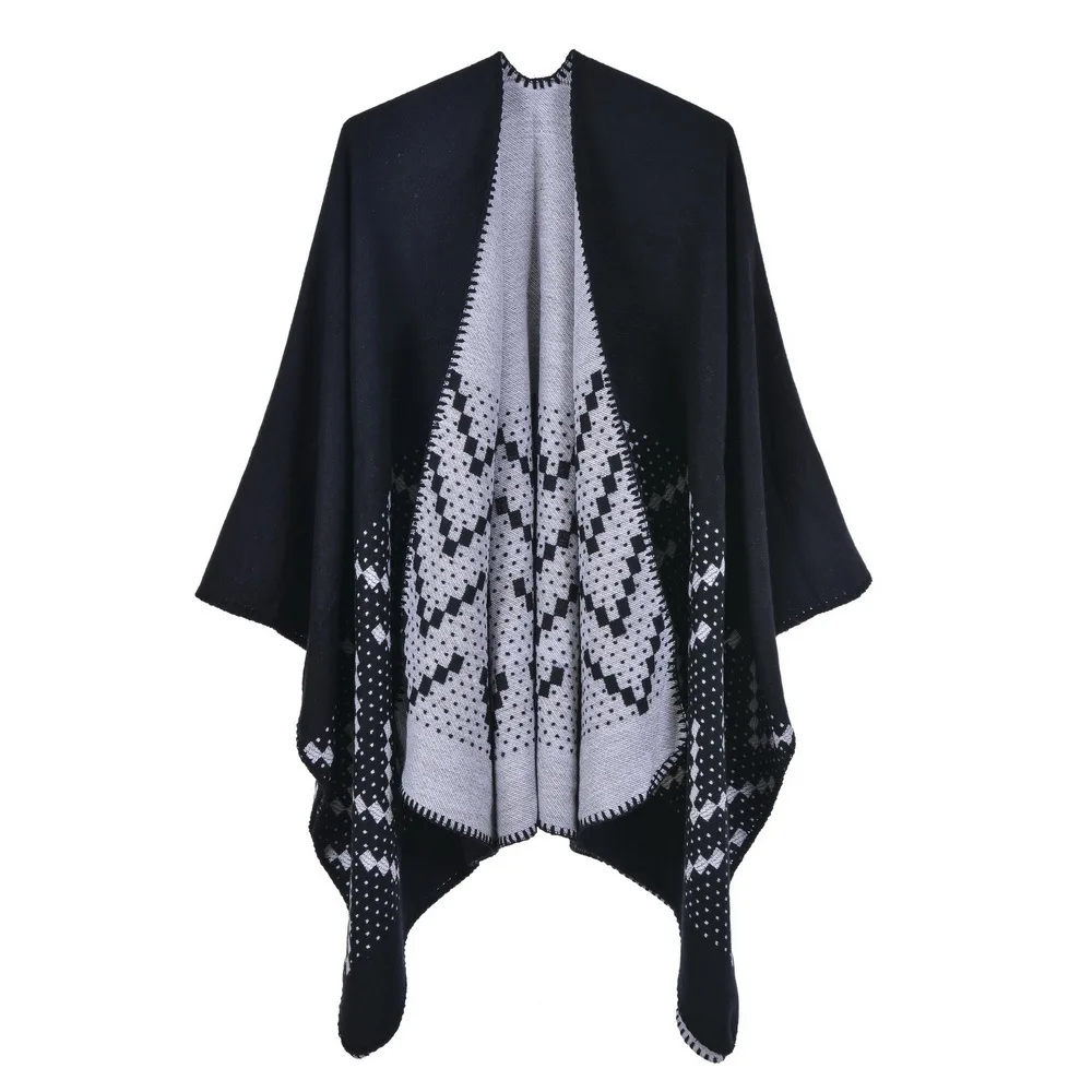 Autumn-Winter-Geometric-Pattern-Knitted-Shawl-Women-s-cloak-Warm-Scarf ...