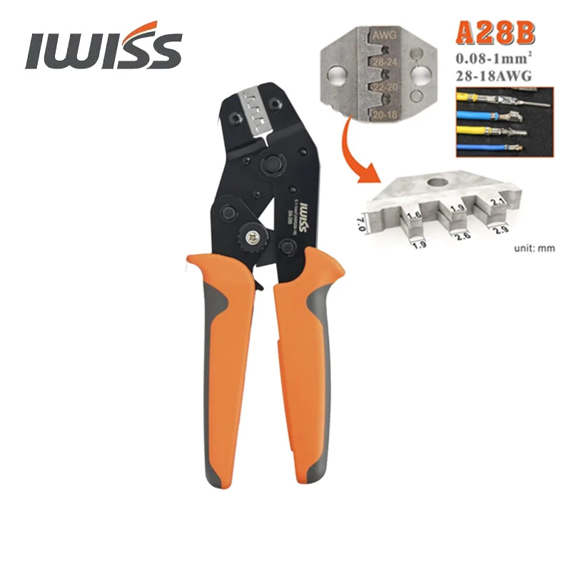 IWISS SN-28B Ratchet Crimper 0.1-1.0mm² (AWG28-18) & 28B die set changeable EDM cutting die sets ...