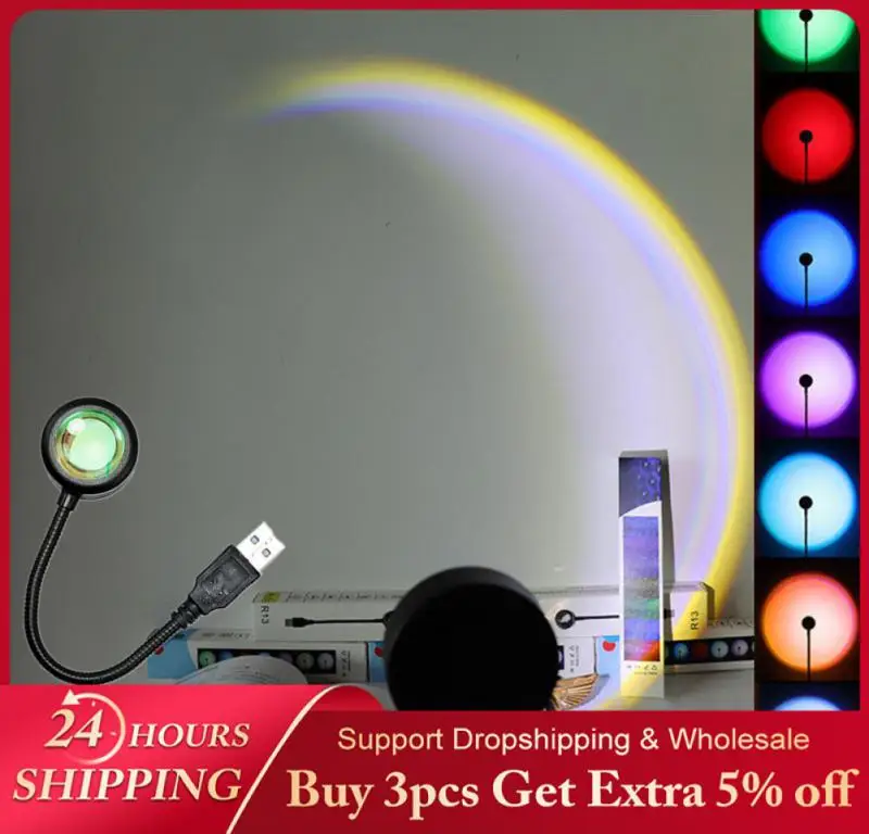 Romantic Usb Sunset Lamp Led Rainbow Neon Night Light Projector ...