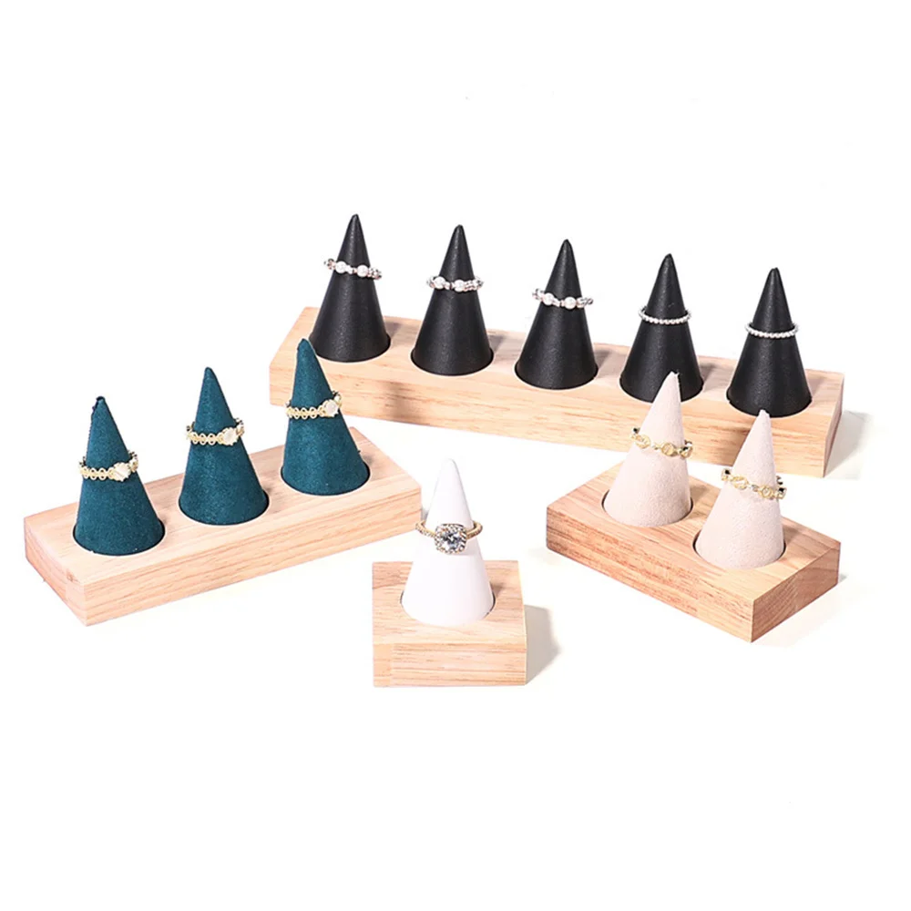 Wooden-Velvet-Creative-Cone-Shape-Ring-Display-Stand-Jewelry-Earrings ...