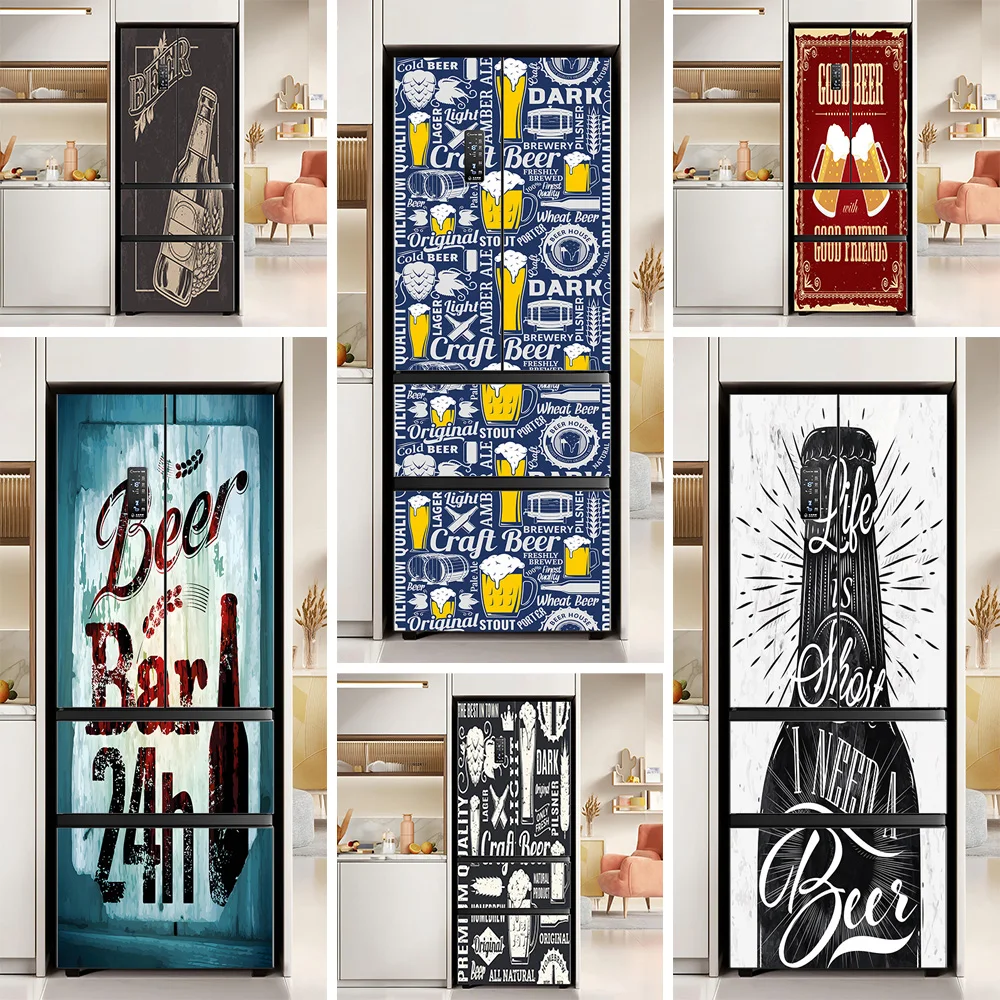 3D Retro Graffiti Beer Fridge Sticker Creative Printing Kitchen Home ...